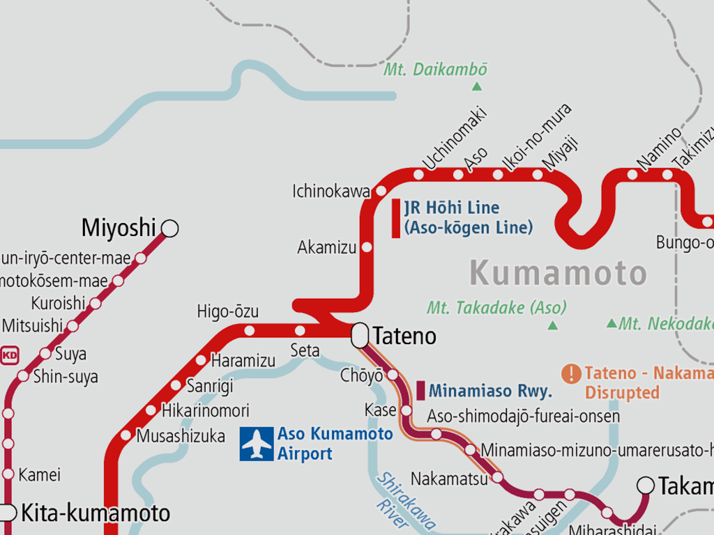 Resumed operation of JR Hōhi Line between Higo-ōzu and Aso after 4 ...